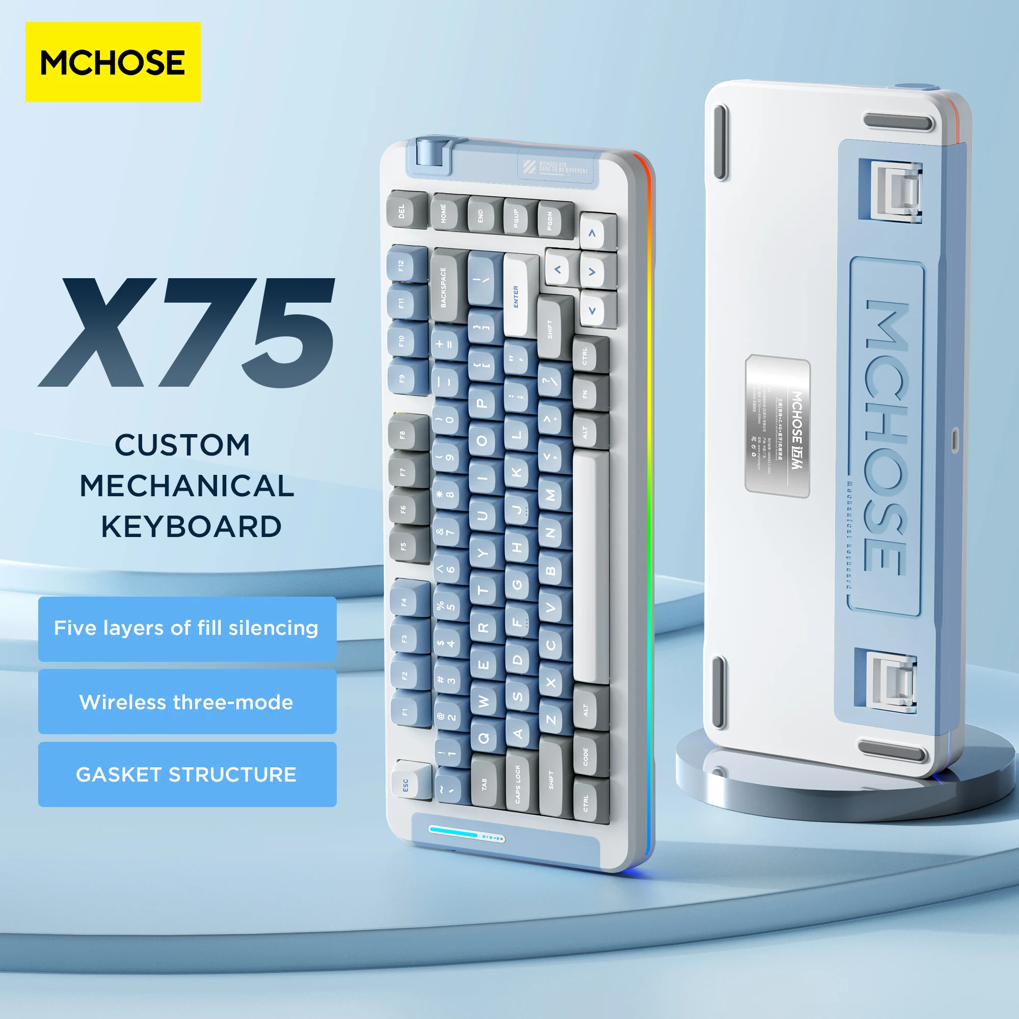 MCHOSE-X75-Mechanical-Keyboard-Three-Mode-2-4g-Wireless-Bluetooth-Customized-Keyboard-Rgb ...