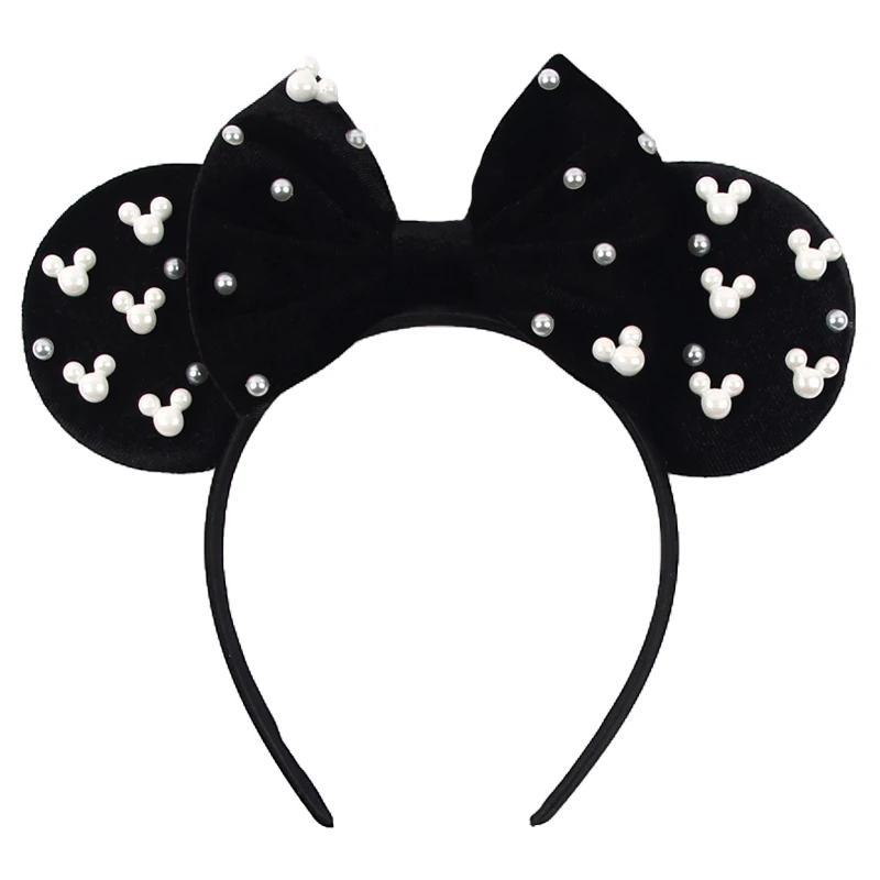 2024-NEW-Full-Pearls-Disney-Ears-Headband-Minnie-Mouse-Velvet-Bow ...