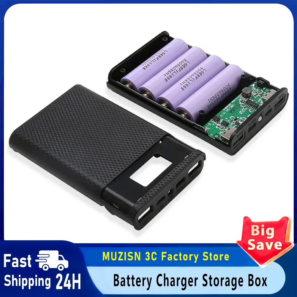 4x18650 Battery Charger Storage Box 5V 2A Dual USB Type C DIY Power ...