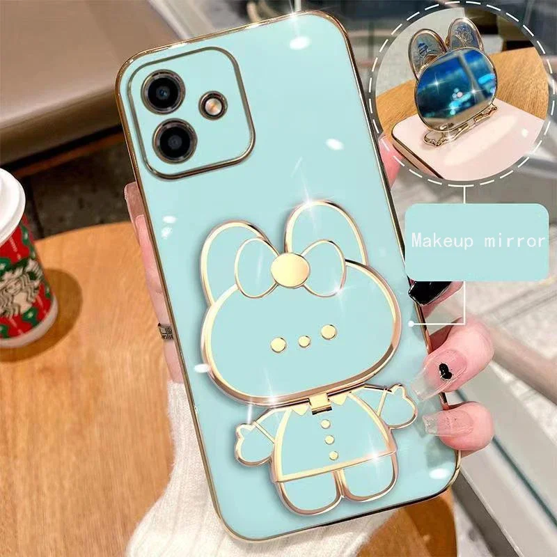 Cute Bunny Vanity Mirror Phone Case with Stand and Cartoon Design for ...