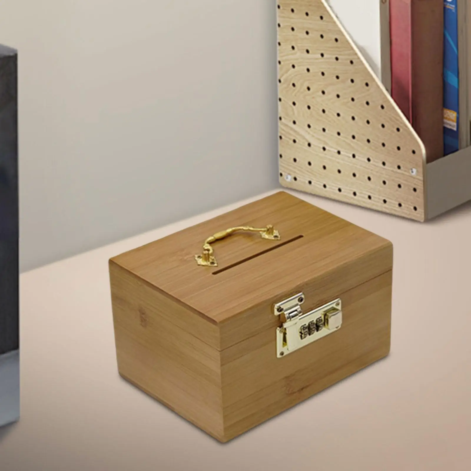 Wood-Money-Box-Metal-Handle-Vintage-Style-Antique-Rectangle-Password ...