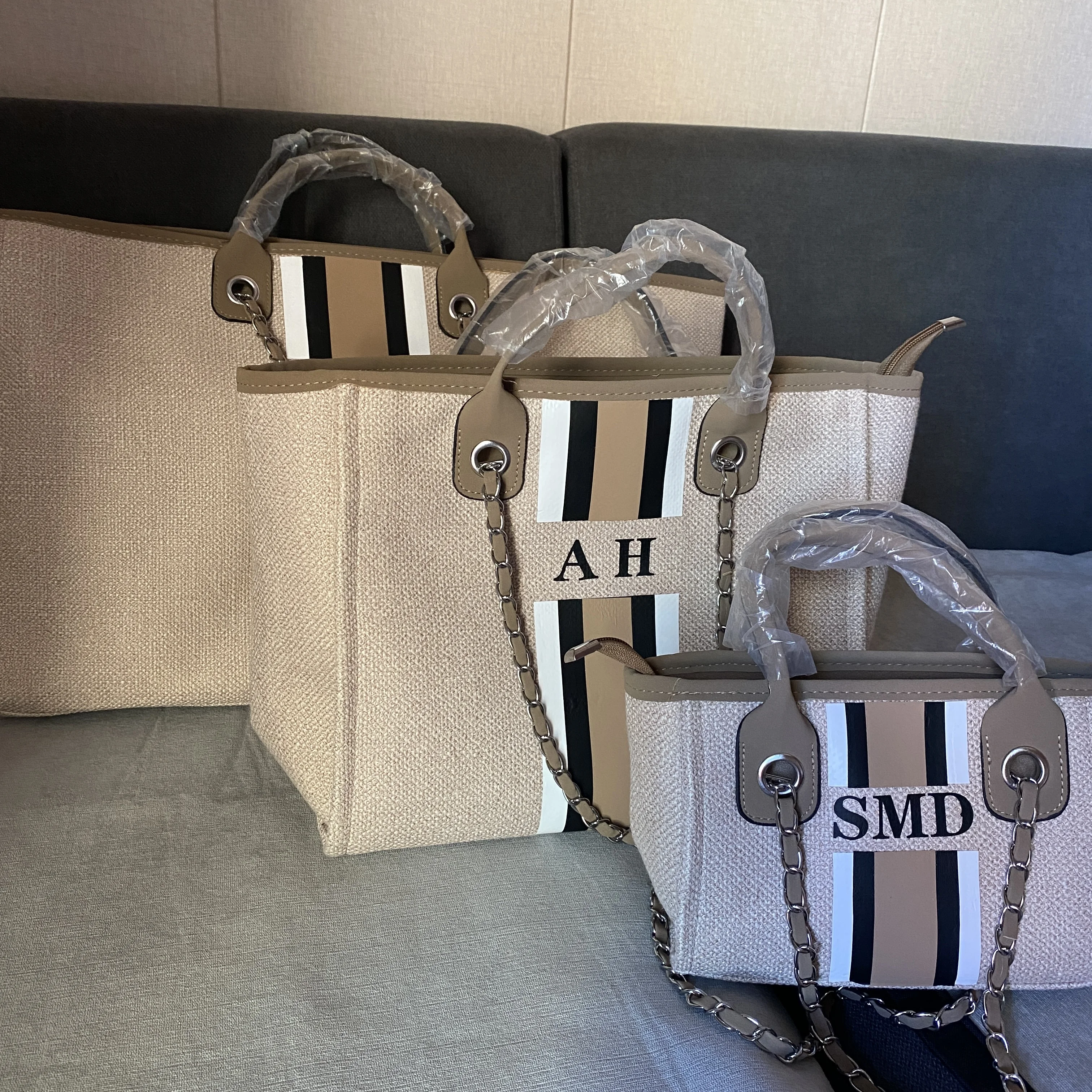 Personalized-Stripe-Initials-Chain-Bag-for-Women-Monogram-Tote-Bag ...