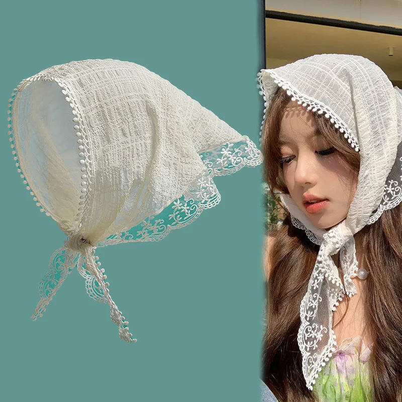 French-Lace-Triangle-Hair-Scarf-Women-Girls-Spring-Summer-Korea-Hair ...