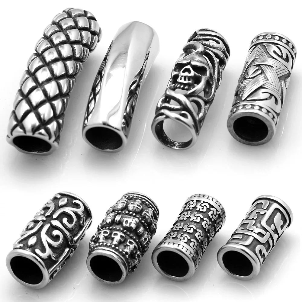 2pcs Stainless Steel Slider Skull Viking Punk 8-9mm Tube Bead Slide ...