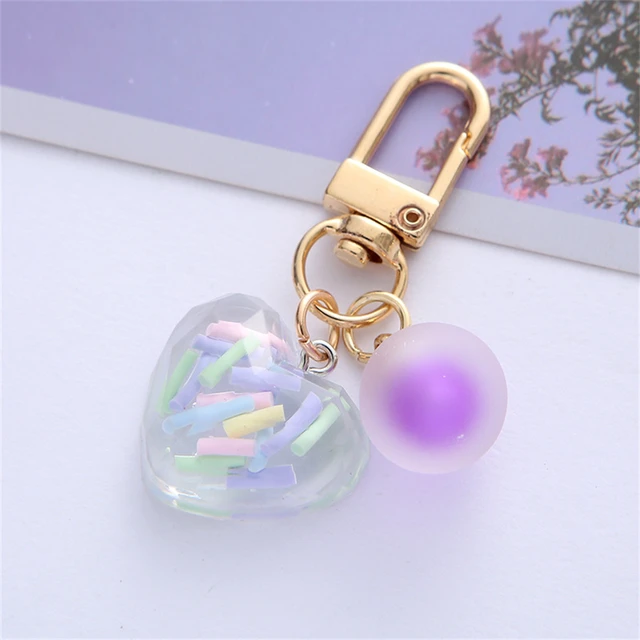 Fashion Heart Charms Key Chain Mini Matte Ball Metal Tag Pearl Key ...