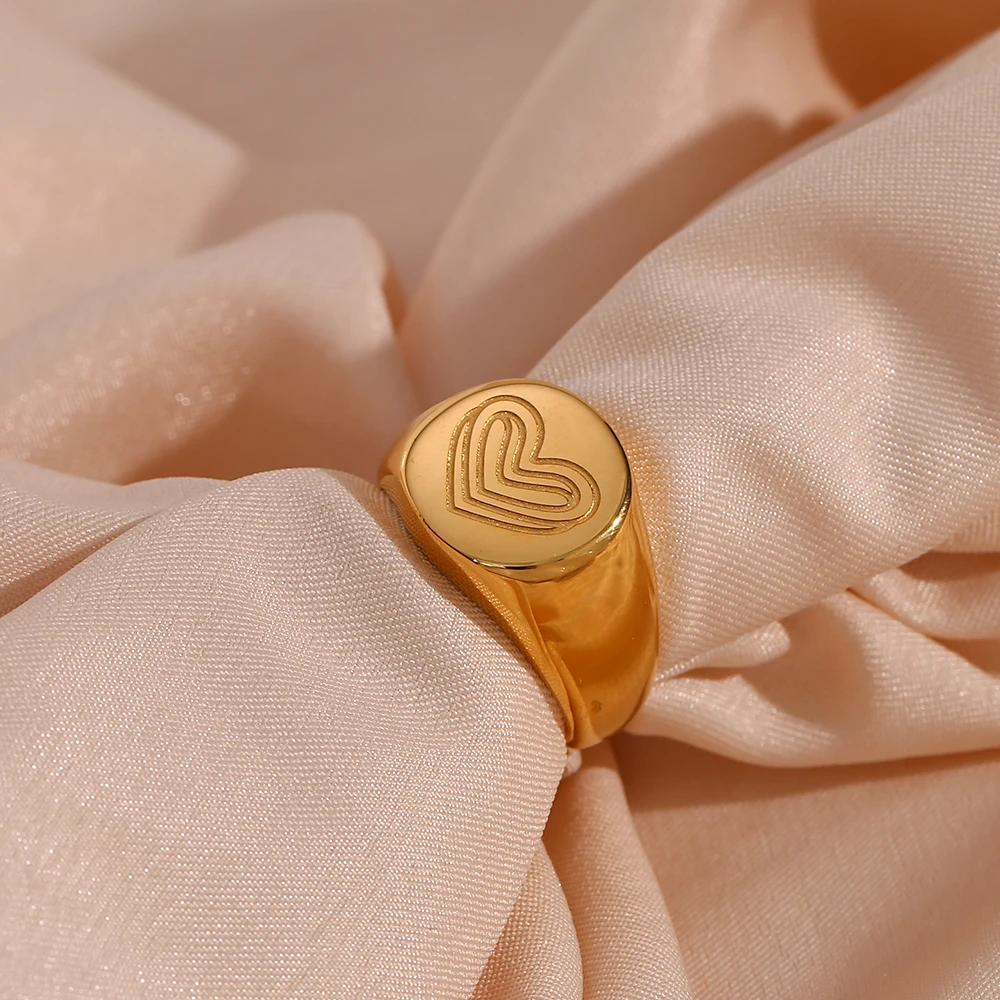 Lovely Romantic Engraved Heart Signet Ring Stainless Steel ...
