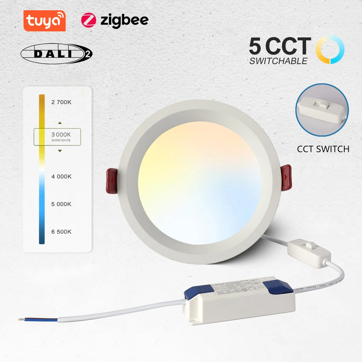 Recessed 5 CCT Switchable/Tuya Zigbee Smart LED Downlight Anti-Glare ...