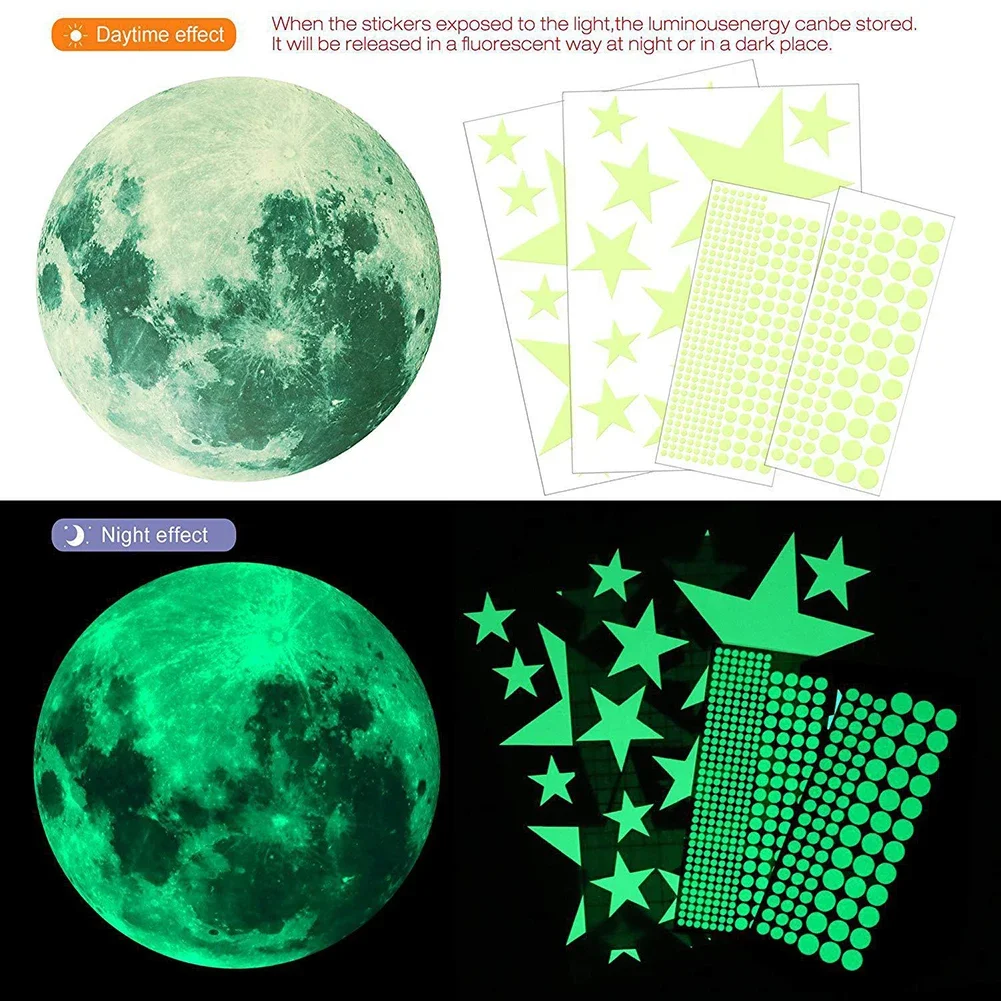 Luminous Moon and Stars Wall Stickers for Kids Room Baby Nursery Home ...