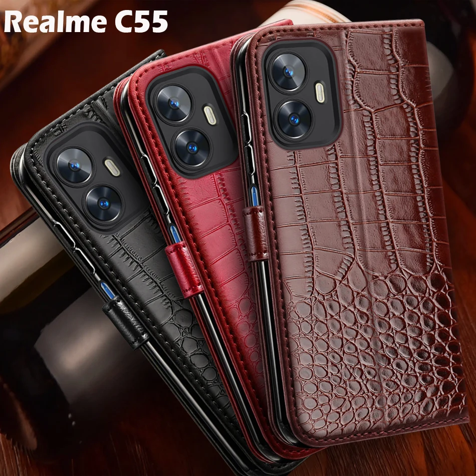 Business-Leather-For-OPPO-Realme-C55-Phone-Case-Flip-Wallet-Cover-on ...