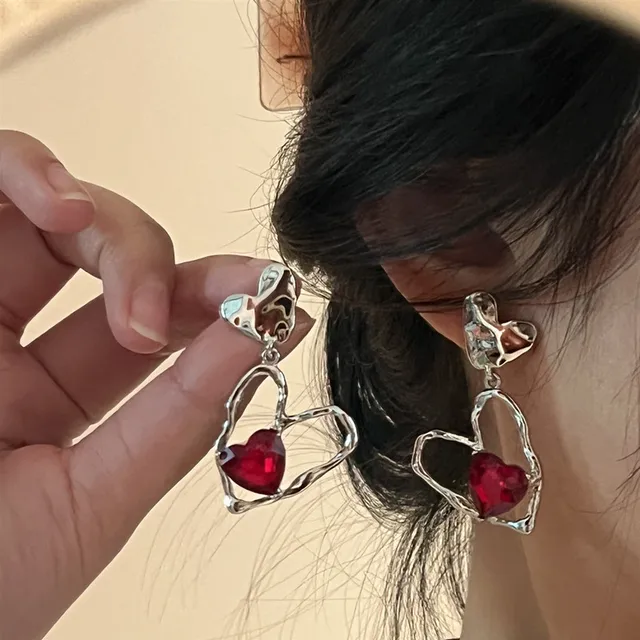 2023 Trendy Red Crystal Stone Korean Dangle Earrings Simple Vintage ...