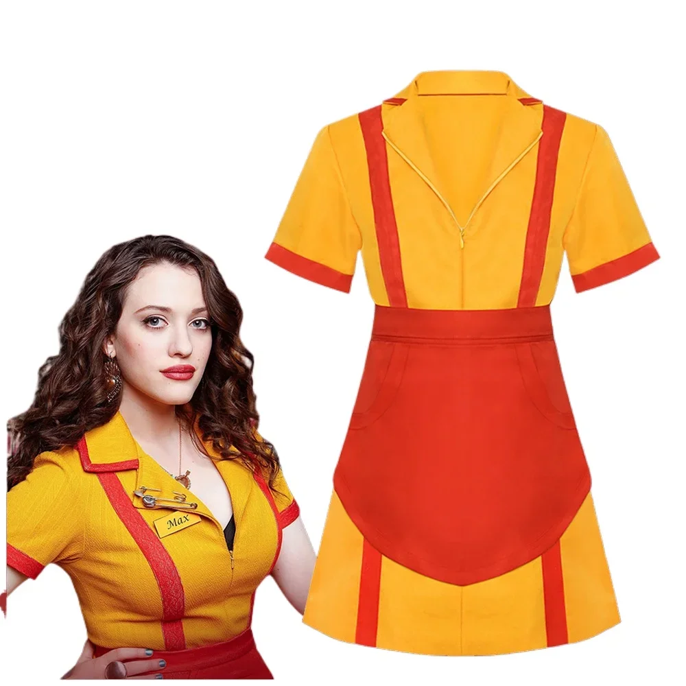 2-BROKE-GIRLS-Cosplay-Costume-Two-piece-Yellow-Waitress-Uniform-for ...