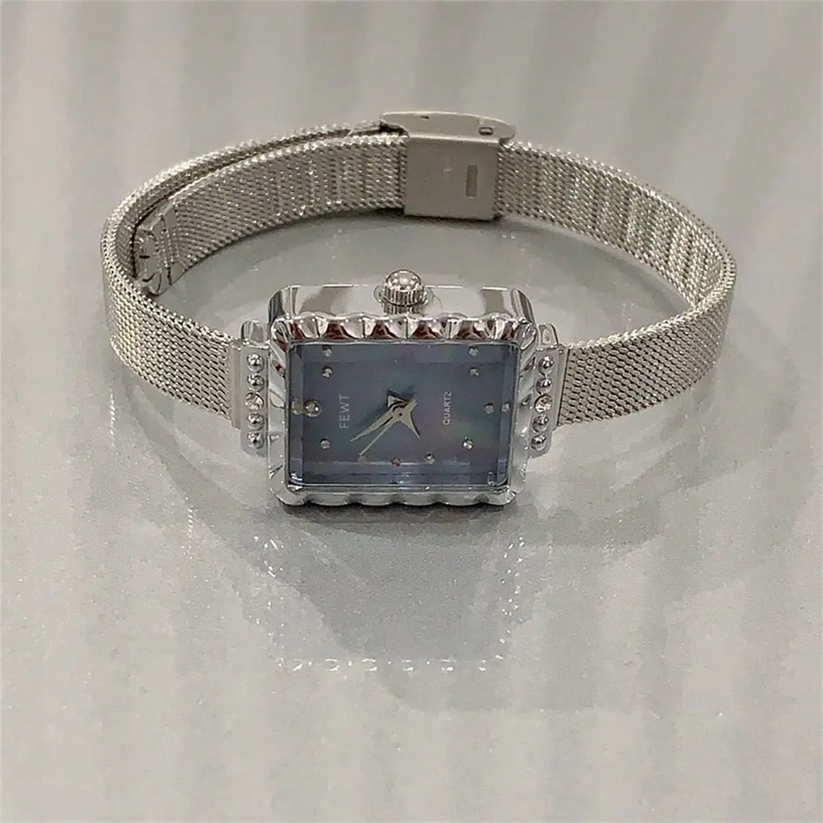 Luxury Watch With Bracelets Women Silver Blue Quartz Wristwatch Elegant ...