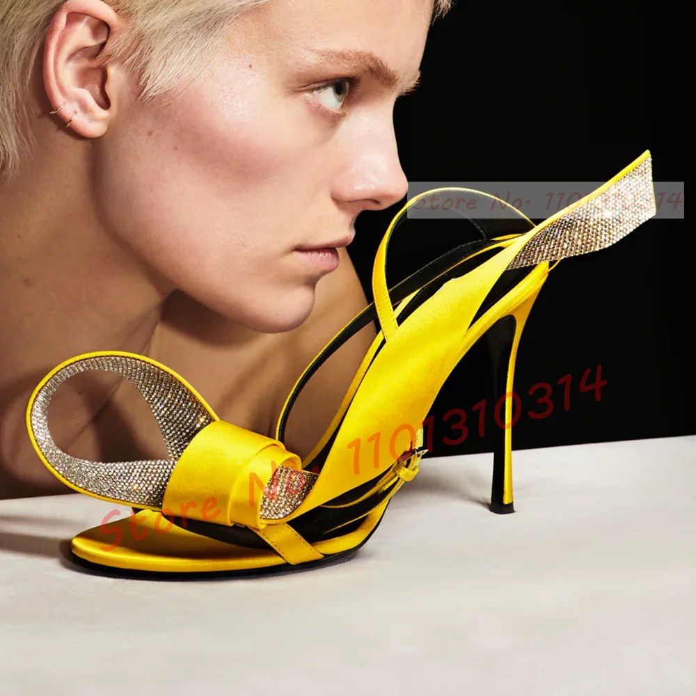 Crystal Ribbon High Heels Sandals Sexy Women Yellow Cross Strap Luxury ...
