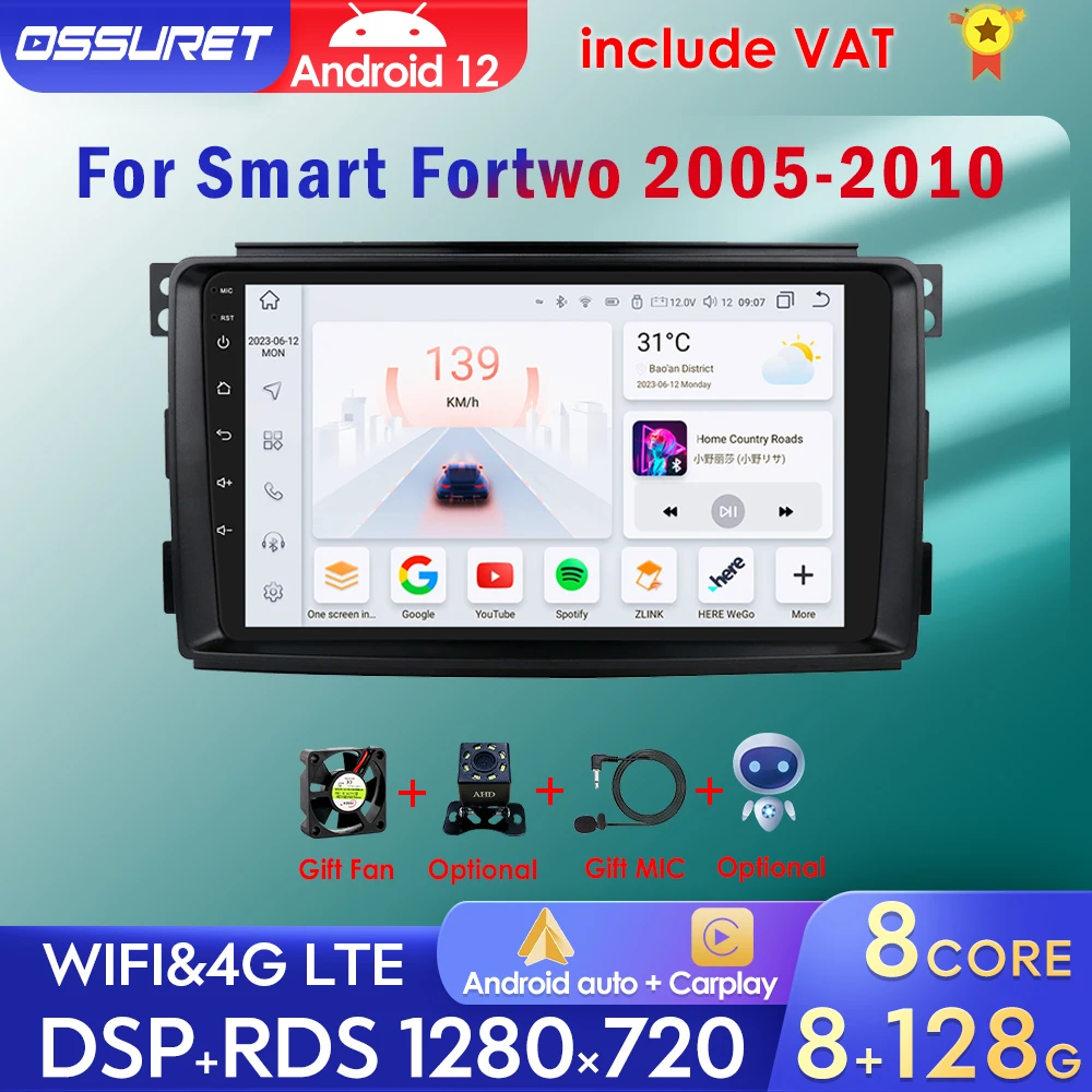 Android Car Radio For Smart Fortwo 451 2005-2010 Wireless CarPlay Android Auto Car Multimedia ...