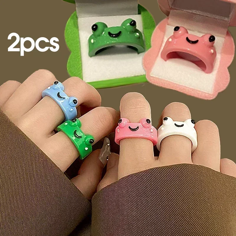 Cute-Frog-Rings-With-Box-Colorful-Acrylic-Finger-Rings-Women-Girls ...