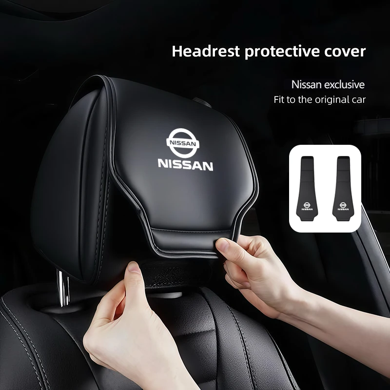 Leather Car Headrest Cover Front Rear Seat Pillow Protective Set For ...