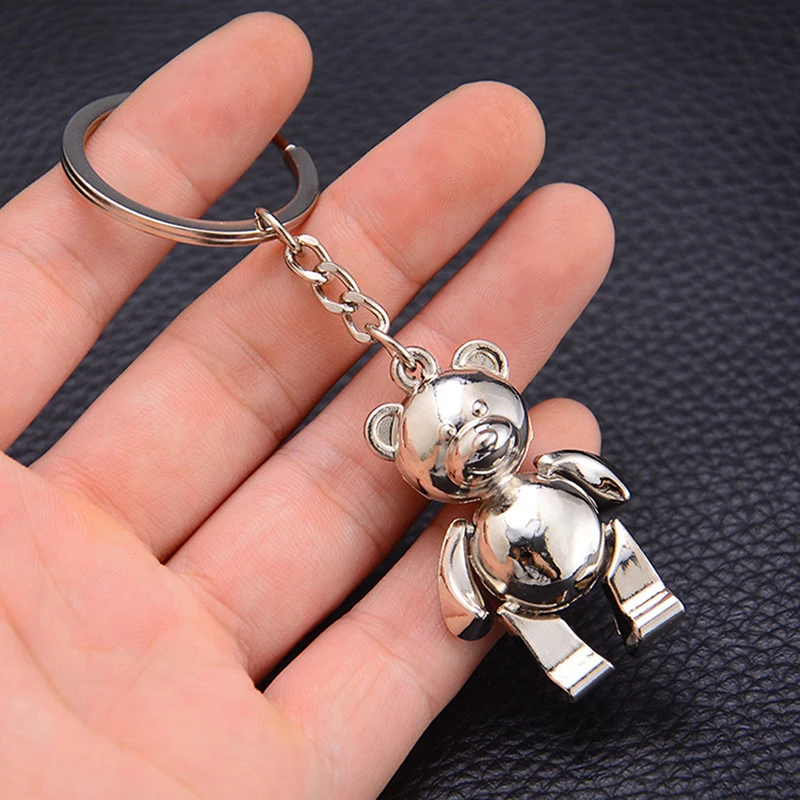 1PC-Silver-3D-Metal-Animal-Movable-Bear-Keychain-Key-Ring-Women-Car ...