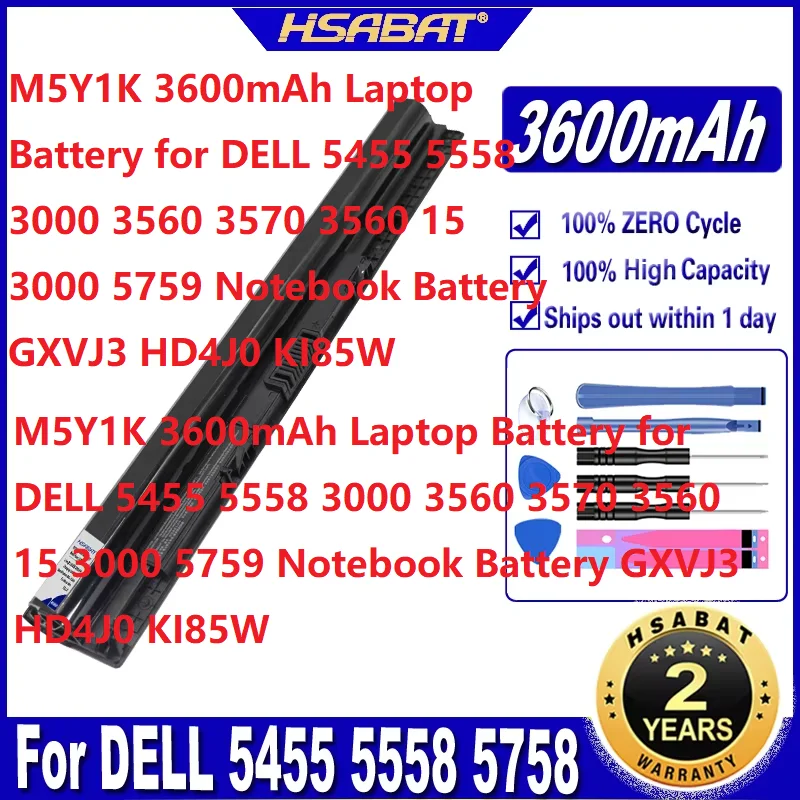 HSABAT M5Y1K 3600mAh Laptop Battery for DELL 5455 5558 3000 3560 3570 ...