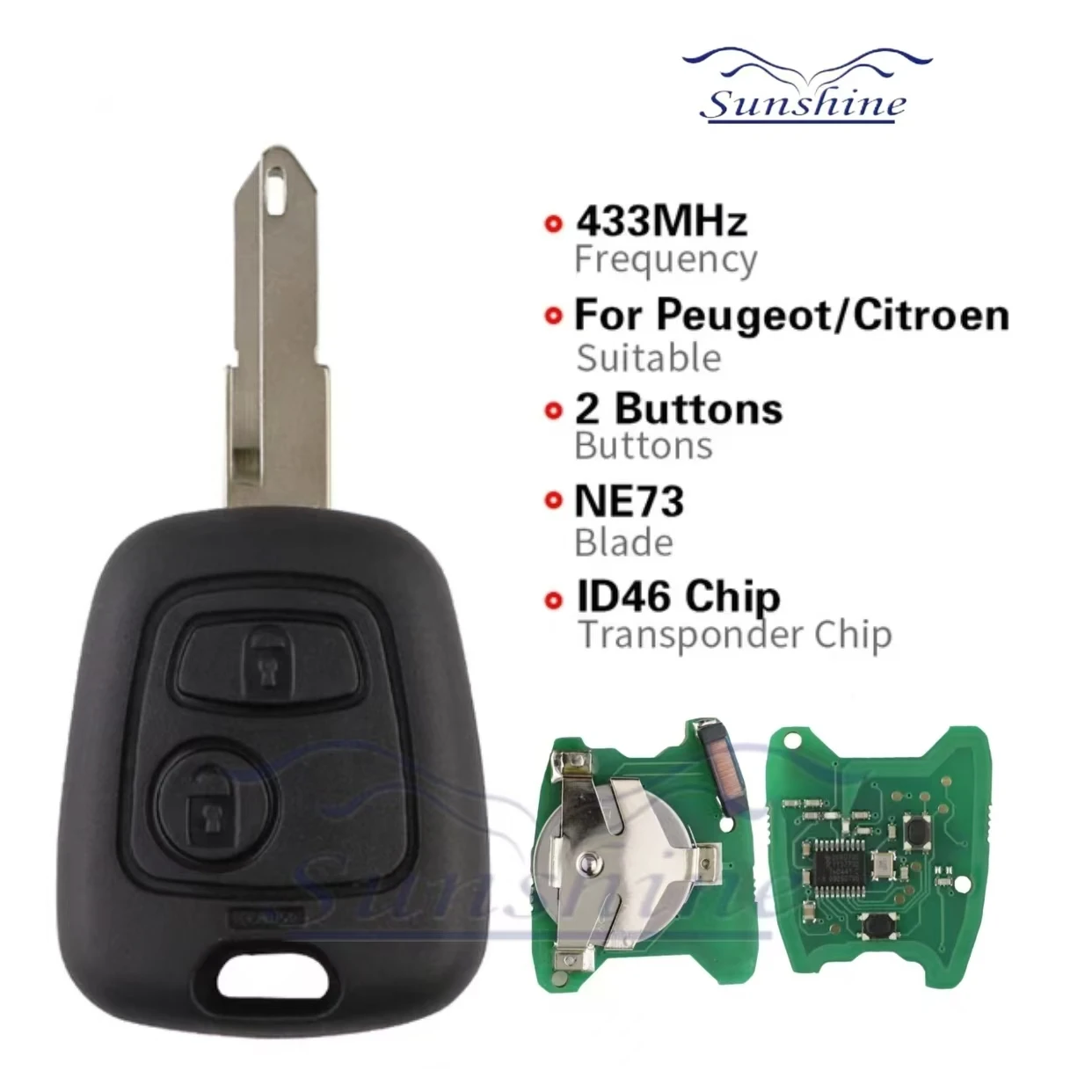 Sunshine-llave-de-coche-remota-con-Chip-ID46-433mhz-para-Peugeot-106 ...