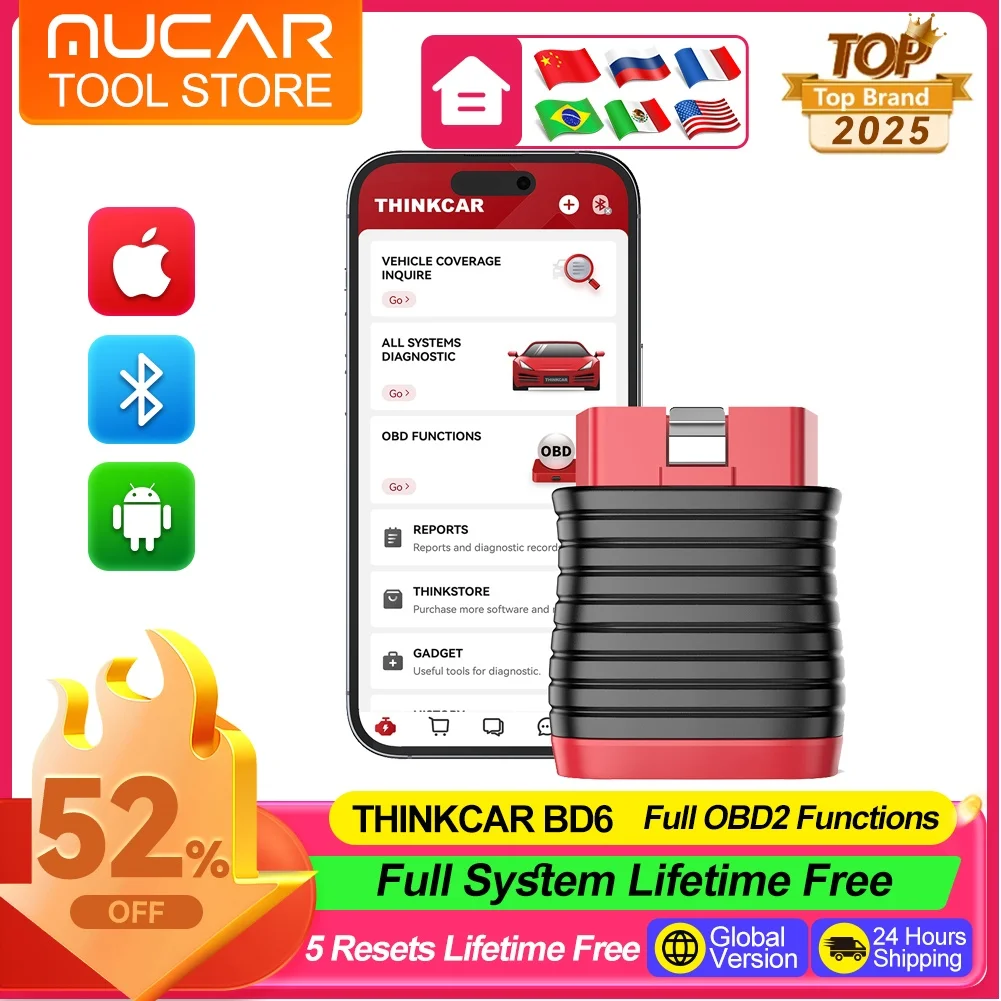 Thinkcar BD6 OBD2 Scanner Full System Diagnostic Tools Oil/Brake/IMMO ...