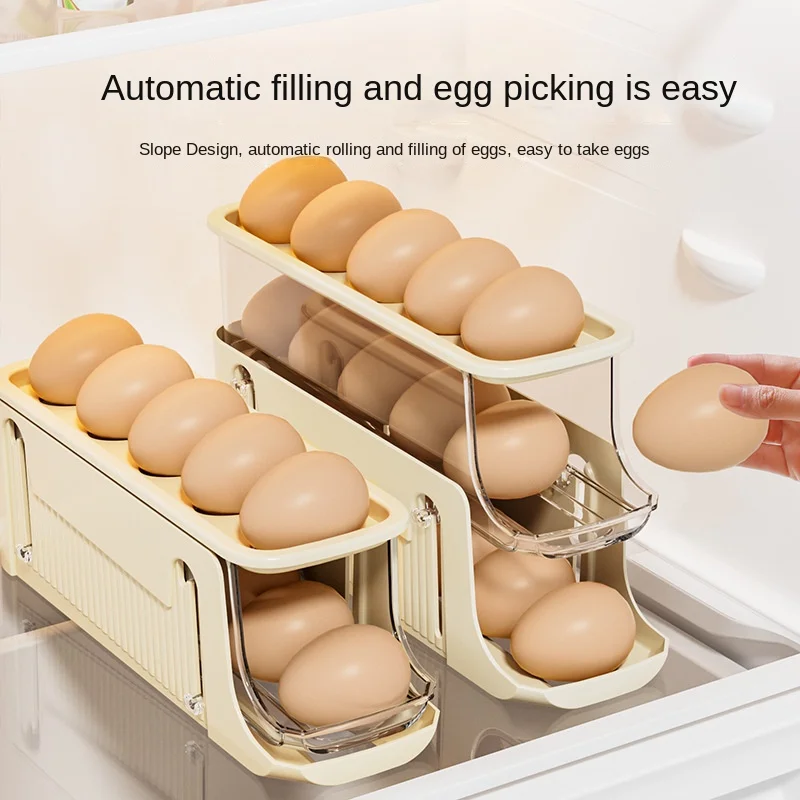 Space-saving-Egg-Organizer-for-Fridge-with-Rolling-Egg-Tray-and ...