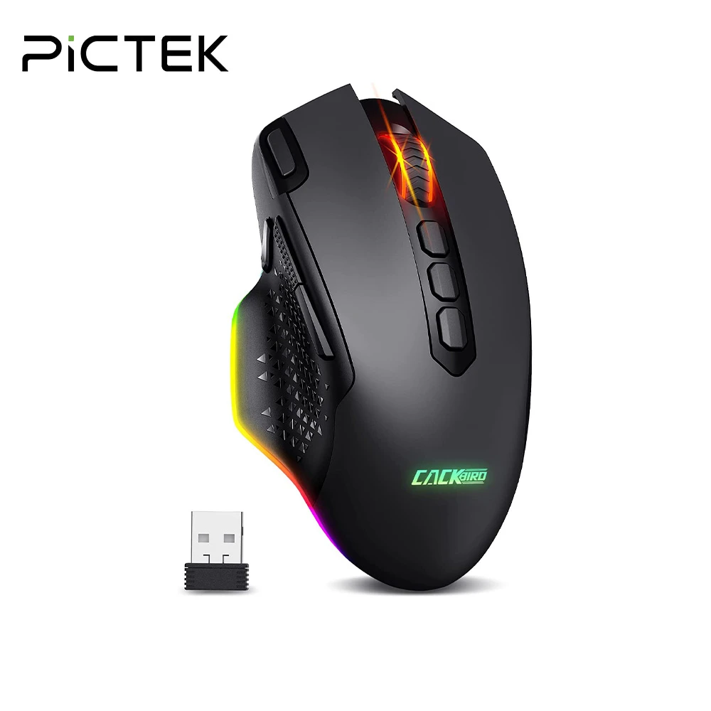 Pictek Wireless Mouse Rechargeable Ergonomic Gaming Mouse With 10 Programmable Buttons Rgb ...
