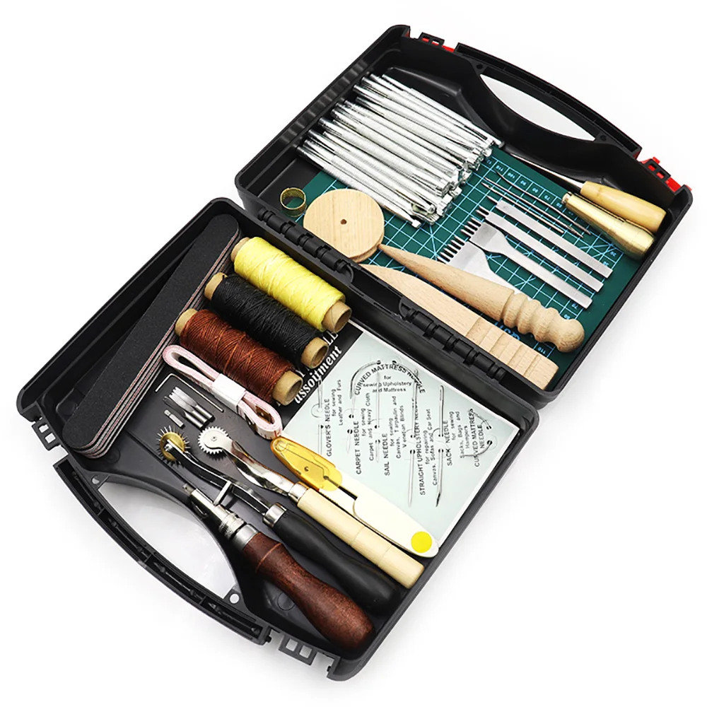 Leather Craft Tools Kit Wax Ropes Needles Hand Sewing Stitching ...