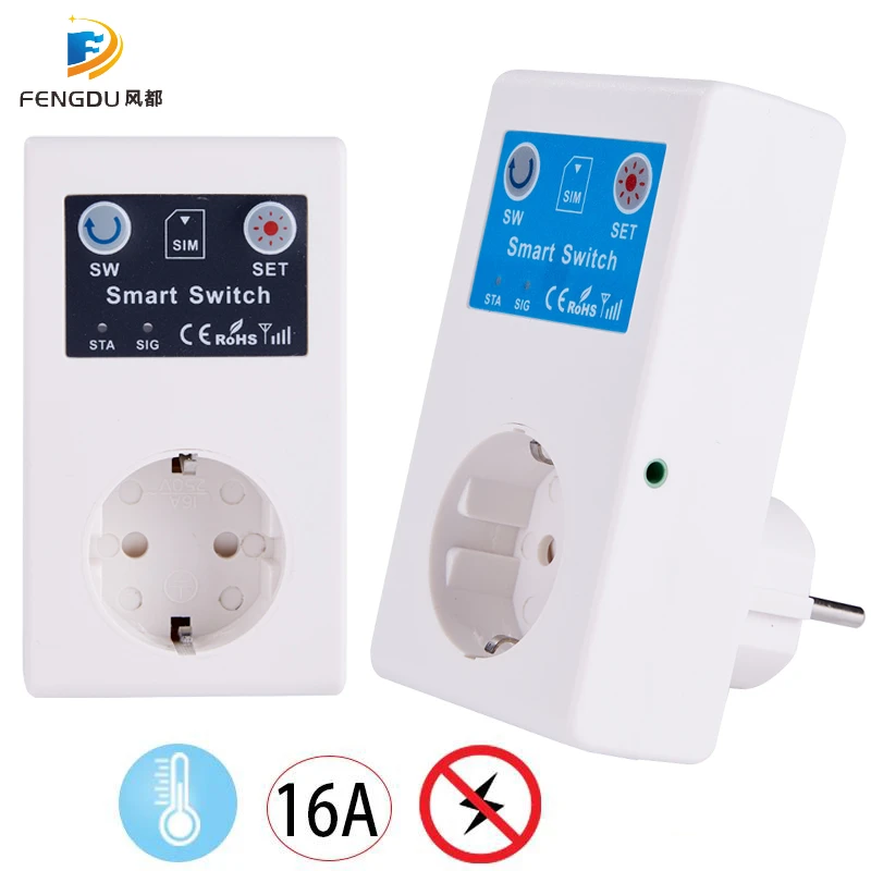 GSM Socket 220V 16A SMS Smart Power Socket Temperature Sensor ...