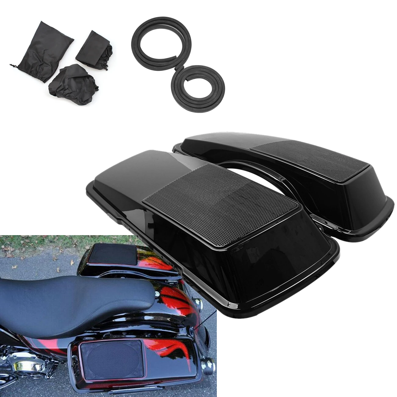 Motorcycle Golss Black 6x9" Saddlebag Speaker Lids For Harley Touring ...