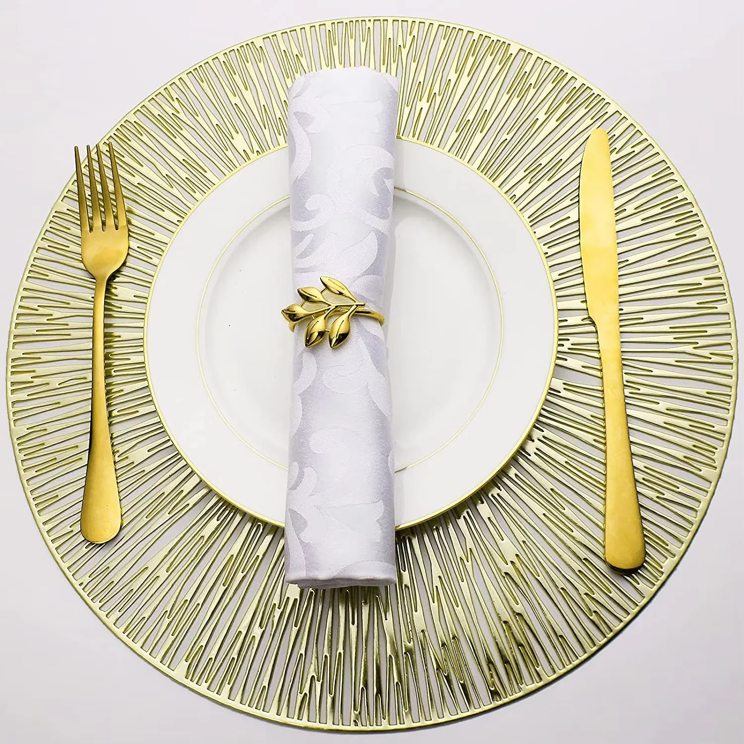 Gold Round Placemats for Dinner Table Set of 6 Metallic Plastic Vinyl ...