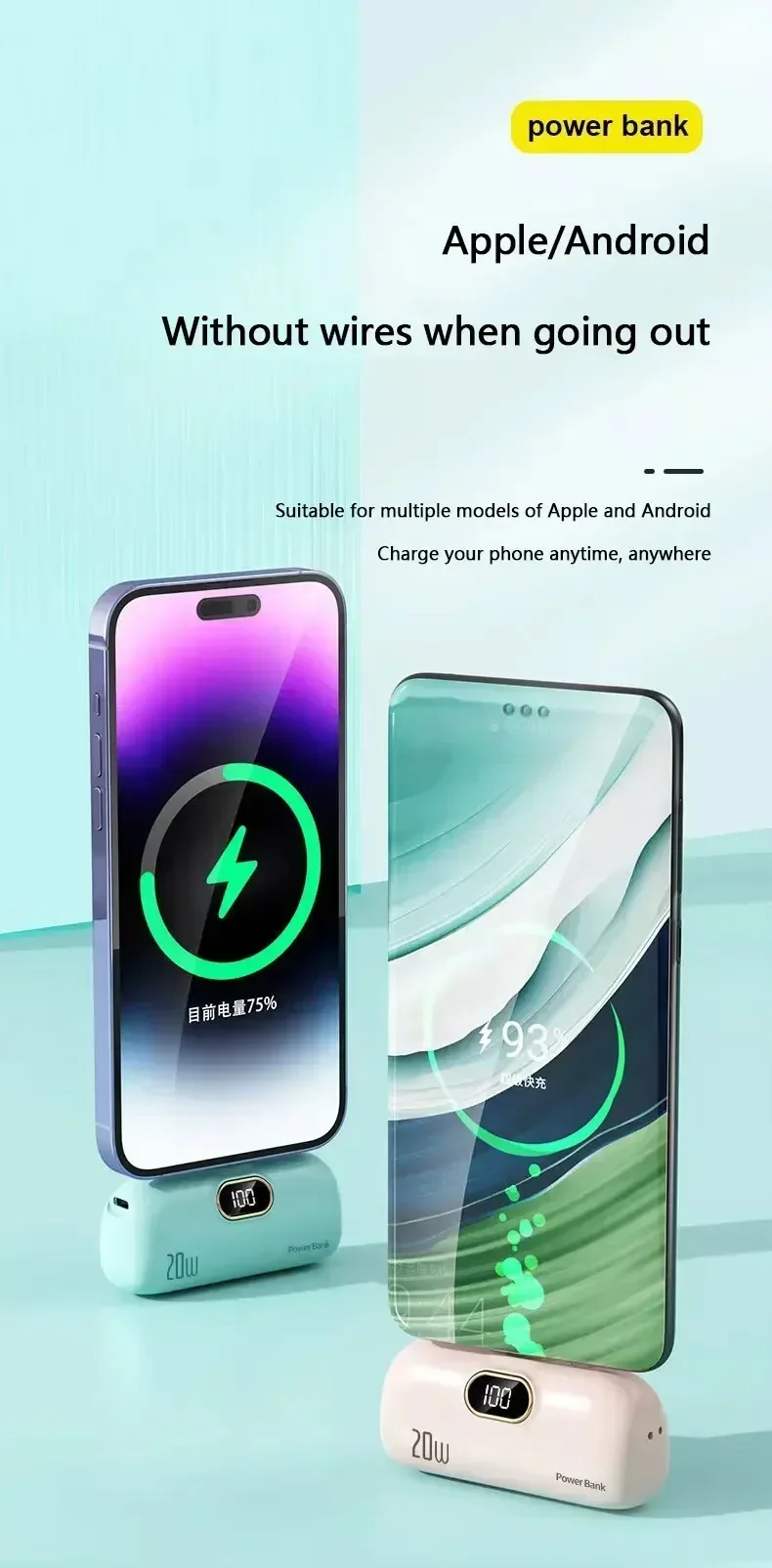 Mini Power Bank Portable Charger Wireless Capsule Powerbank Fast Charg ...