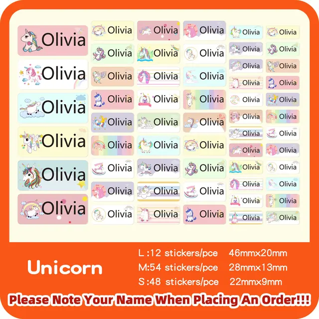 Multi Style Personalized Unicorn Name Sticker Waterproof Custom ...