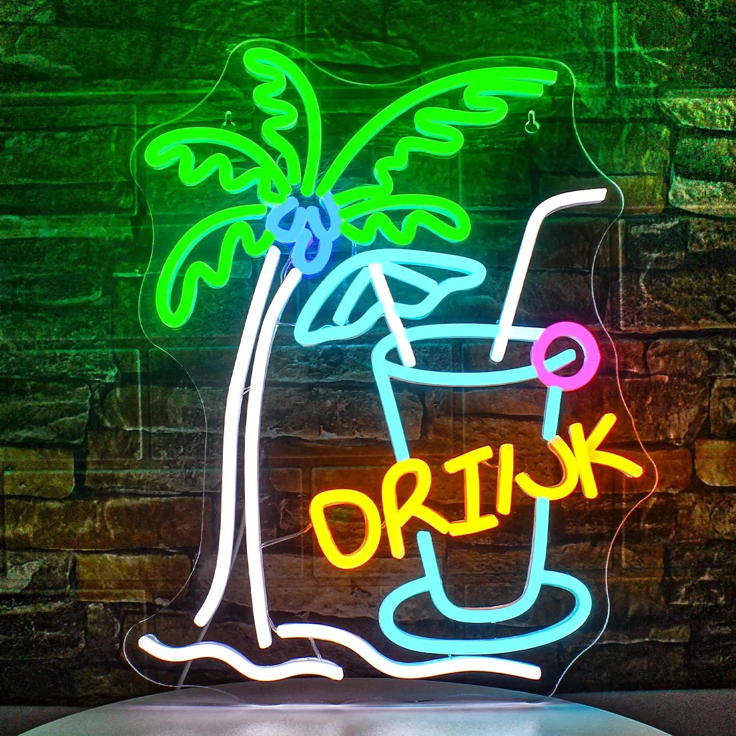 Drink Neon Sign Palm Tree LED Neon Light USB Power for Summer Beach ...