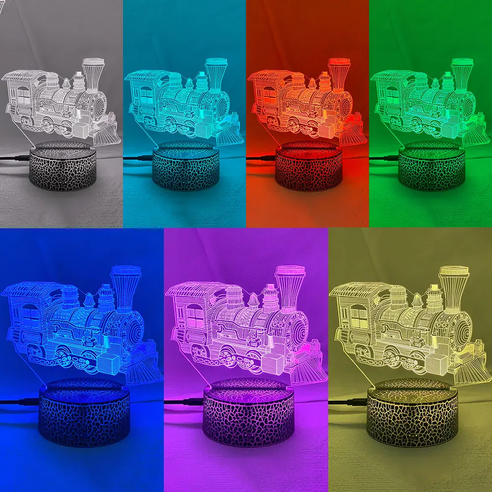 Steam Train Locomotive 3D night Lamp LED RGB Neon Touch Night Light ...