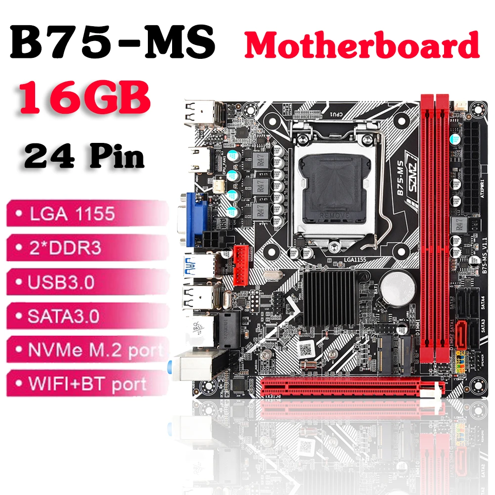 B75 MS 16GB ITX Motherboard LGA 1155 suporte USB3.0 SATA3.0 + NVME M.2 ...