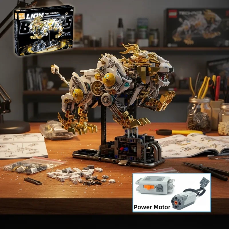 Mechanical Lion Building Blocks Set Creative Power Motor With Movable ...