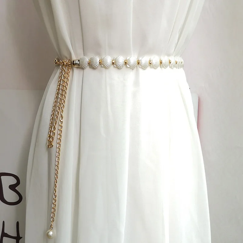New Elegant Pearl Women Chain Belt Fashion Shell Metal Lady Waist Belts ...