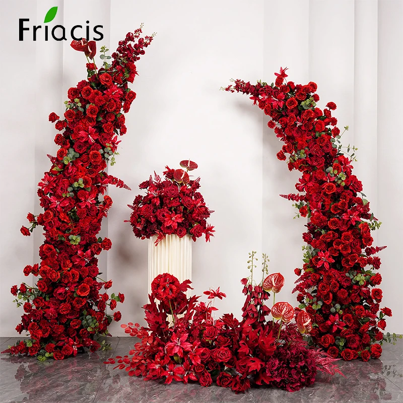 Red-Rose-Greenery-5D-Floral-Row-Arrangement-with-Horn-Arch-Wedding ...
