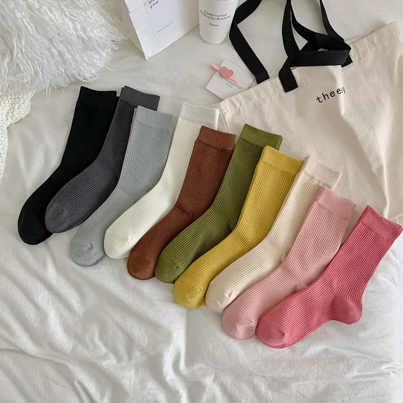 Women-Cotton-Loose-Socks-Autumn-and-Winter-Knitting-Solid-Color-Student ...
