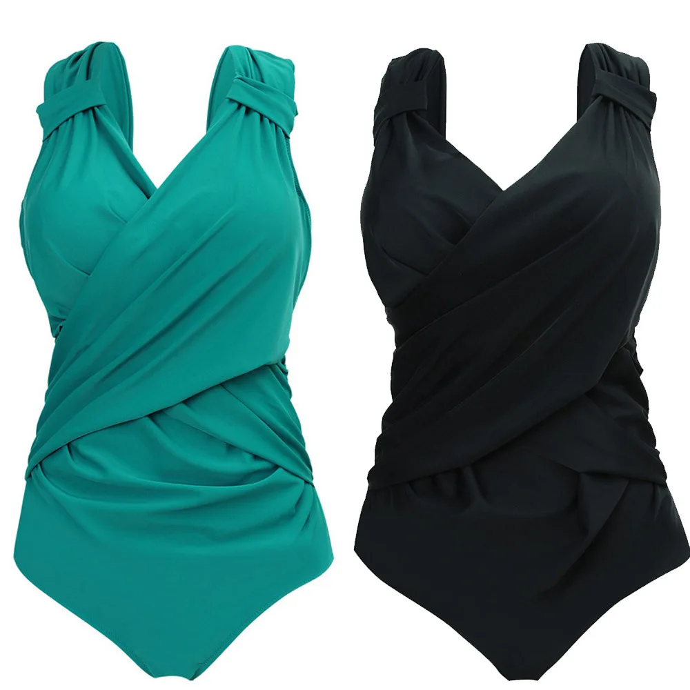 Women Push up Swimwear One Piece Swimsuit Plus Larges Big Size Solid ...
