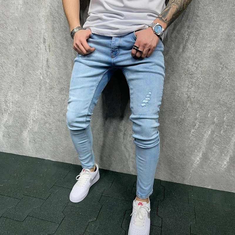 Pantalones-vaqueros-el-sticos-desgastados-para-hombre-ropa-de-calle-Hip ...