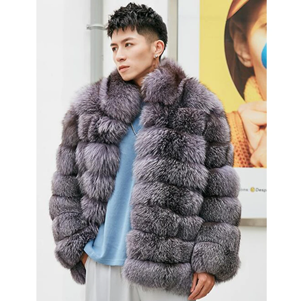Denny&Dora Mens Fox Fur Coat Fashion Fox Fur Coat Mens Fur Jacket Short ...