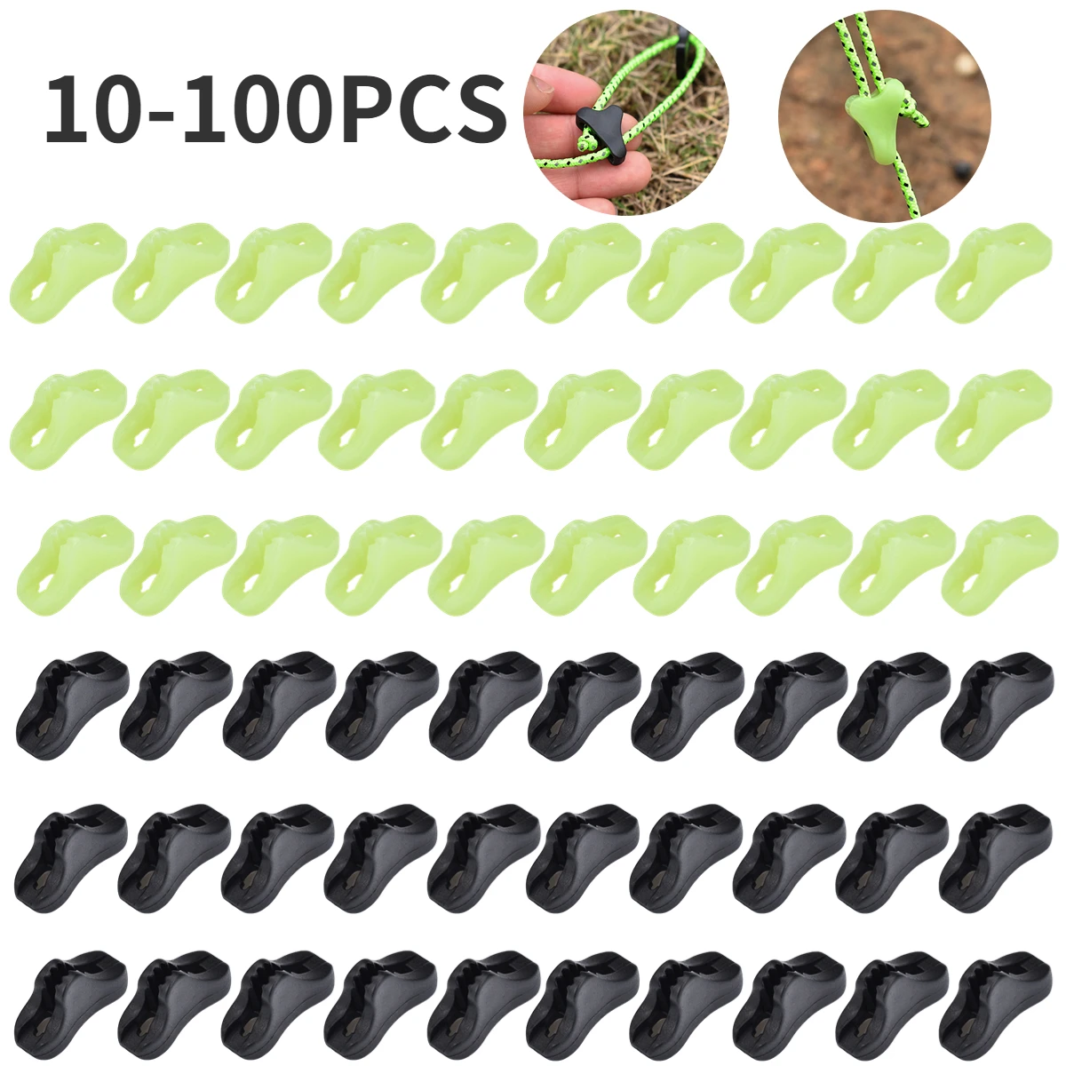 10-100PC-Tent-Rope-Fastener-Adjuster-Outdoor-Camping-Triangle-Non-Slip ...