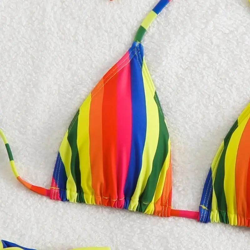 Rainbow Print Femmes Triangular Swimsuit Halterneck Fssuite baignade ...