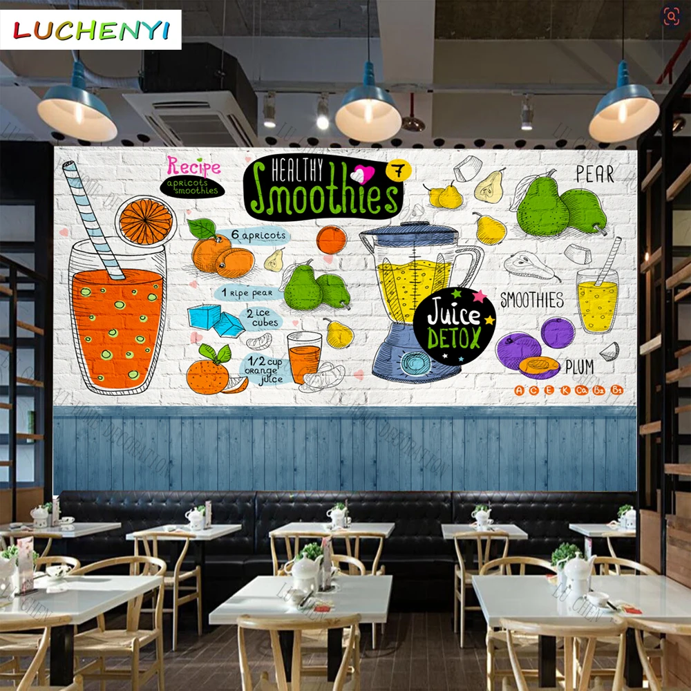 Custom-colorful-fruits-tea-juice-3d-wallpaper-mural-restaurant-juice ...