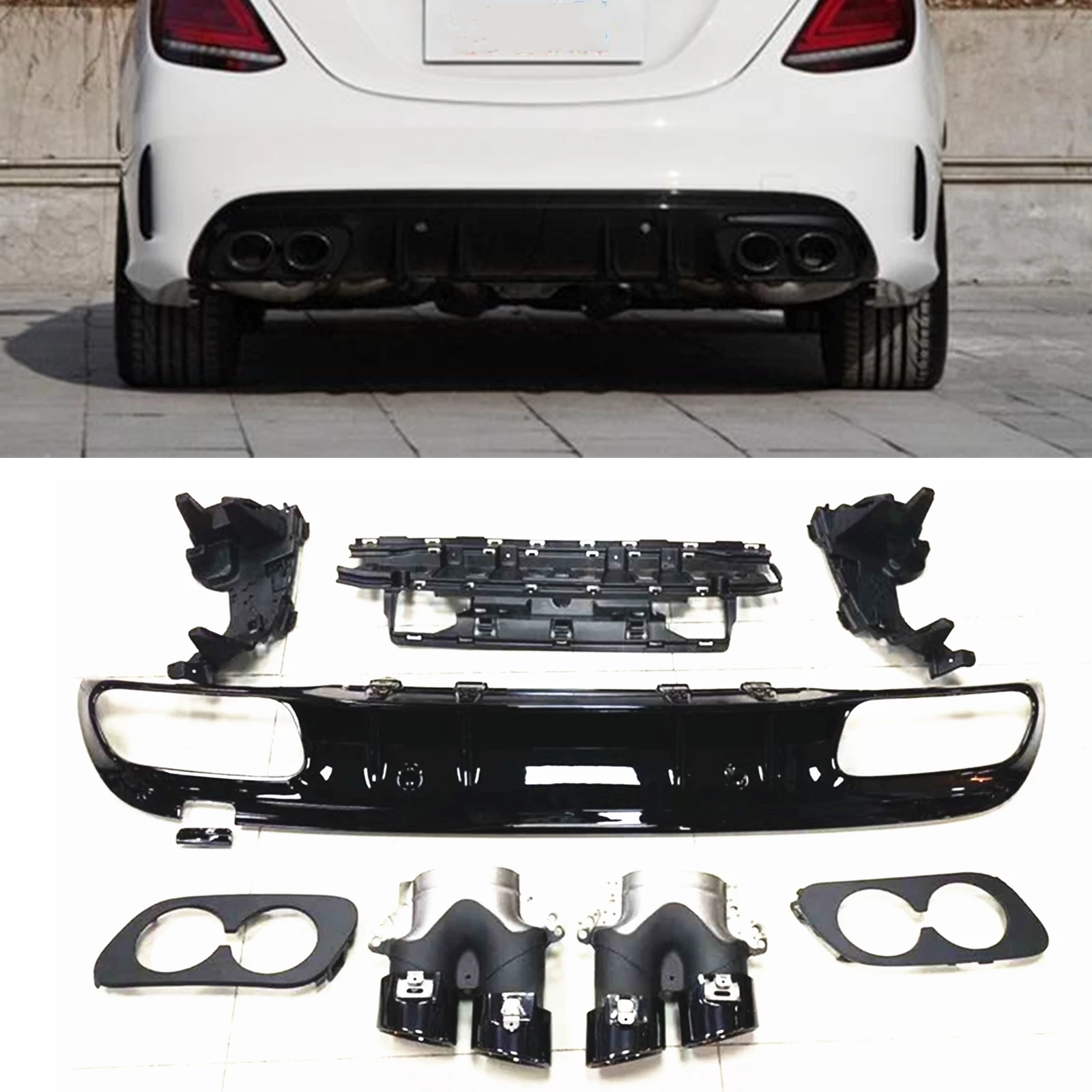 Car-Rear-Bumper-Diffuser-Lip-Splitter-Exhaust-Muffler-Pipe-For-Mercedes ...