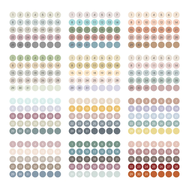 12sheets-Number-Date-Sticker-365-Daily-Days-Label-Stickers-Year-Planner ...