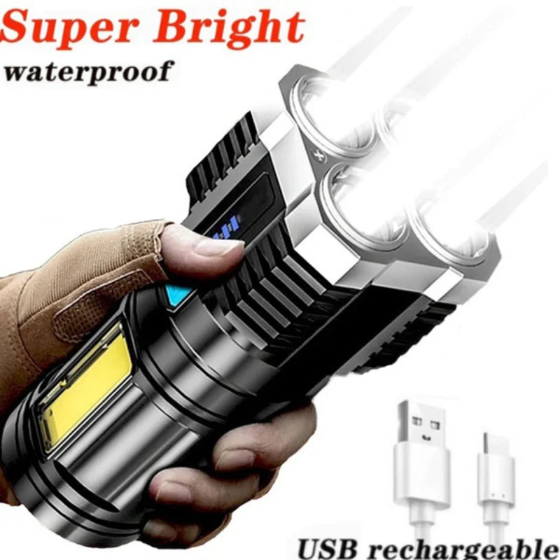 Portable-Bright-Flashlight-4-5LED-Heads-Torches-Camping-Light-Lamp-USB ...