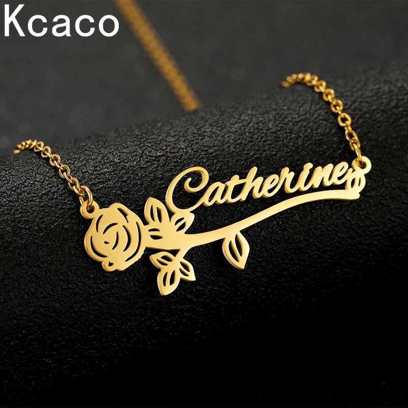 Custom-Name-Rose-Necklaces-for-Women-Gold-Plated-Nameplate-Pendant-with ...