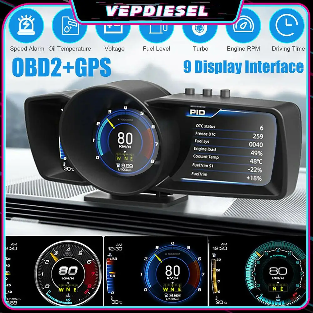 3-5-Inch-Three-Screen-OBD2-GPS-Smart-Car-Speedometer-HUD-Gauge-Head-Up ...